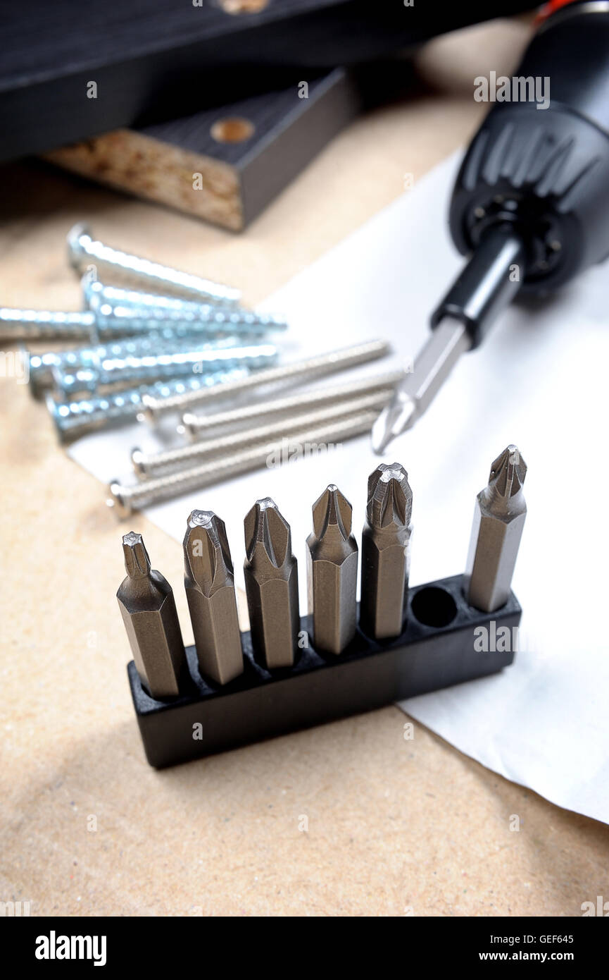 closeup many type of screwdriver head Stock Photo - Alamy