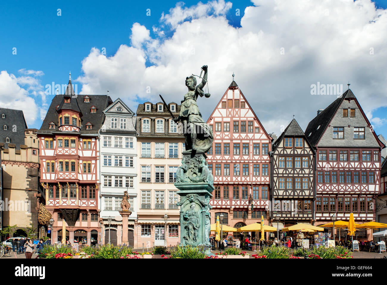 Image of Frankfurt, Germany - old town square romerberg with Justitia ...