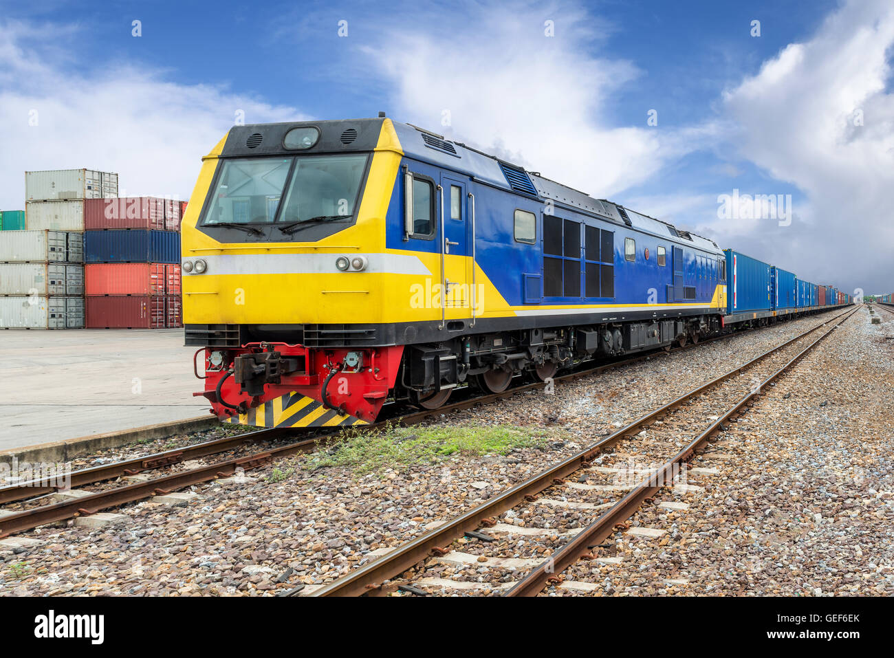 Import, Export, Logistics concept - Cargo train platform with freight ...