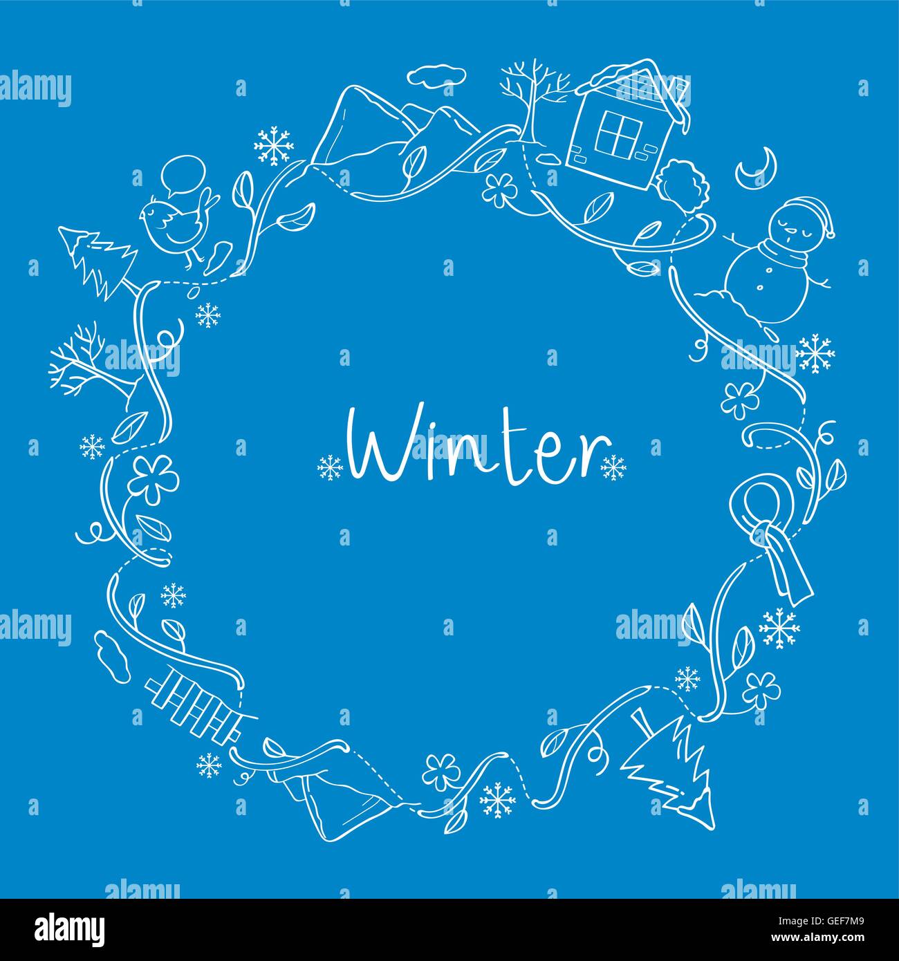 Winter Outline Objects On Round Frame, Season, Frame, Nature, Object ...