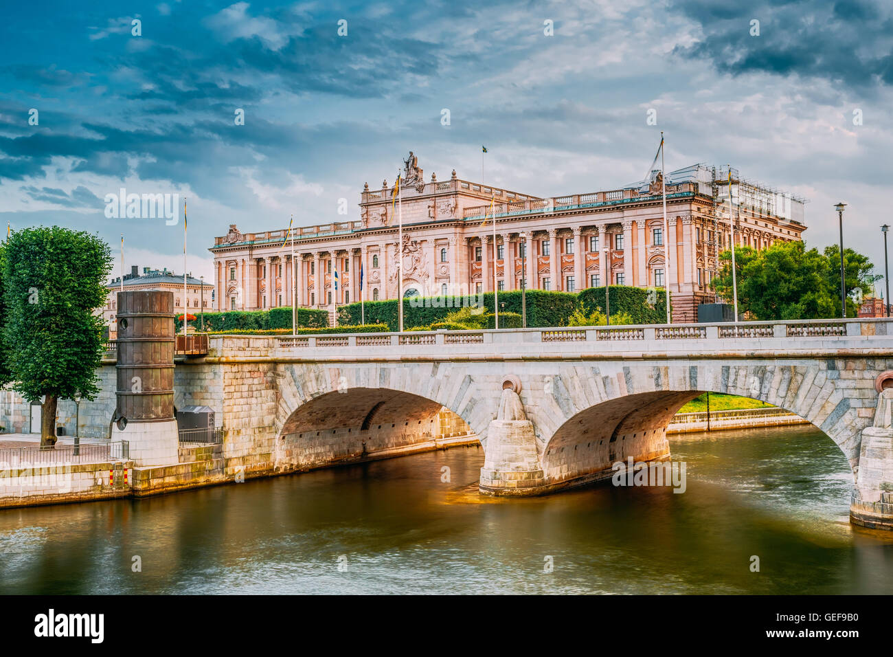 Riksdag Parliament Building And Norrbro Bridge In Stockholm, Sweden ...