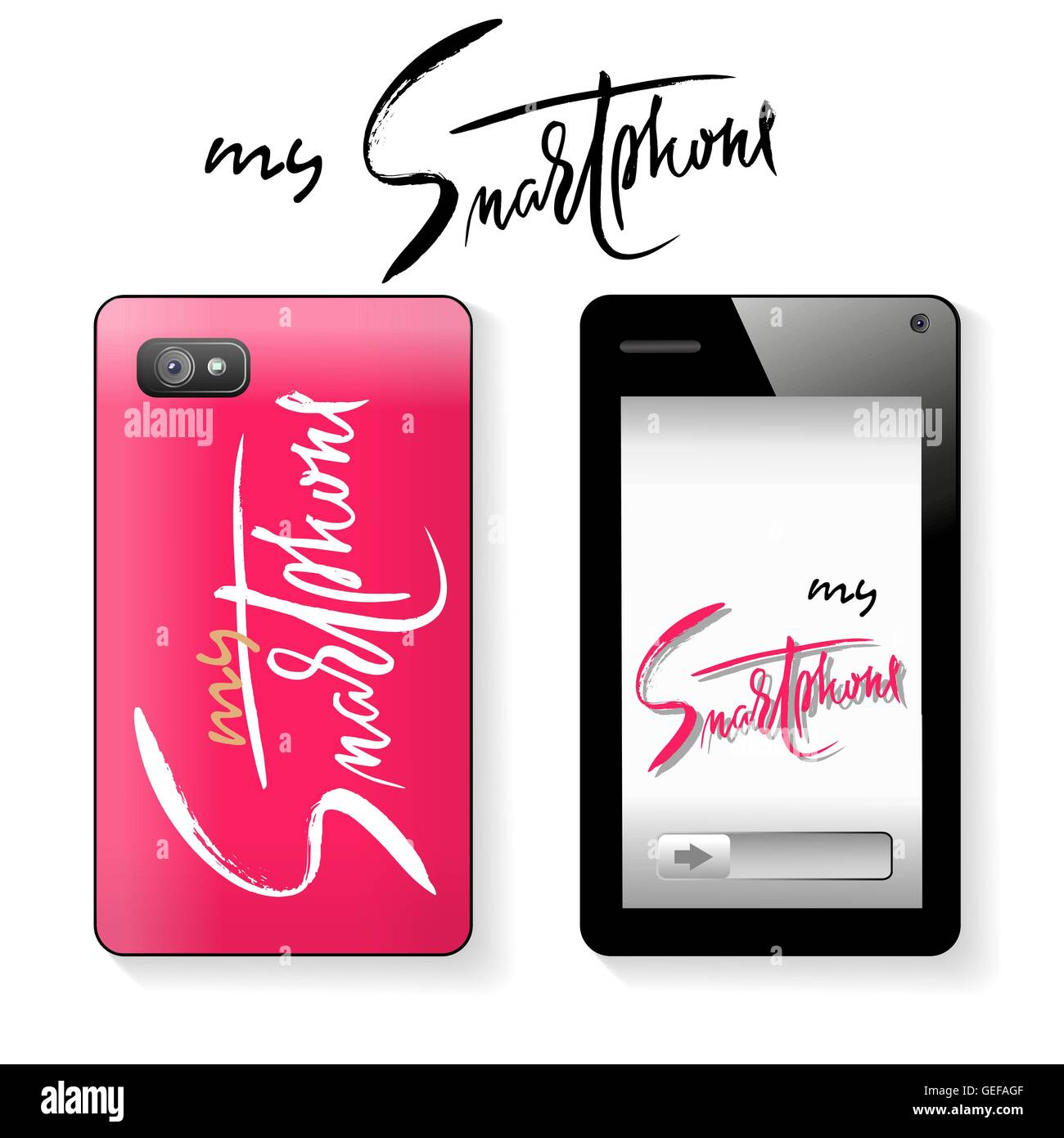Handdrawn lettering inspiration. Pink smartphone. Handwritten ...