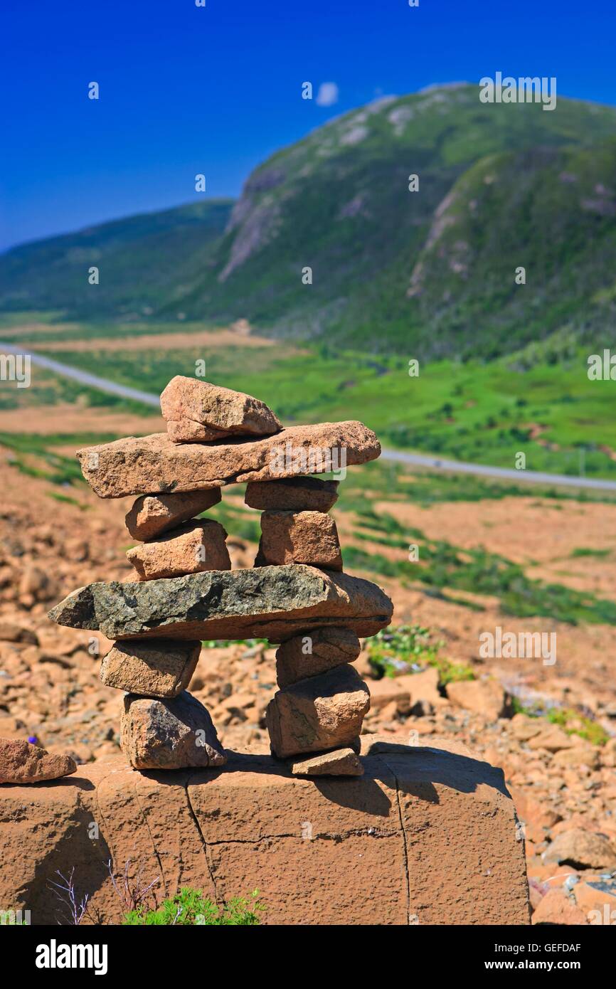 geography / travel, Canada, Newfoundland, An inuksuk with a view of ...