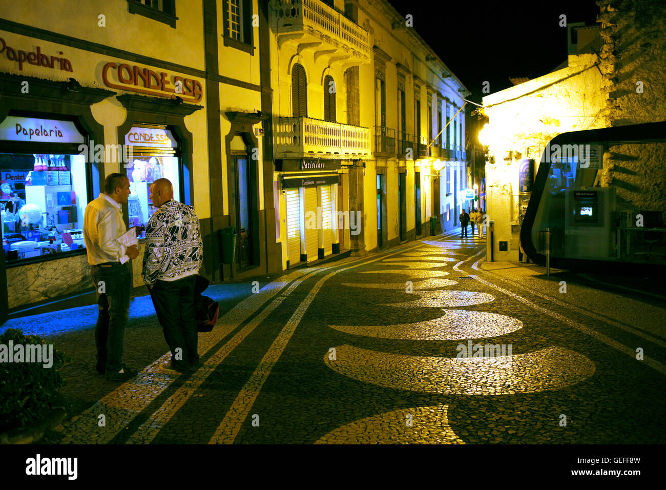 Traditionally tiled streets in the old quarter of Funchal Madeira Stock ...