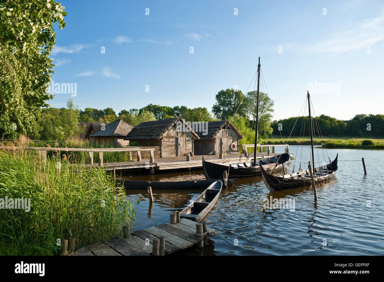 Slavian village with Viking ship, Oldenburg in Holstein Stock Photo - Alamy