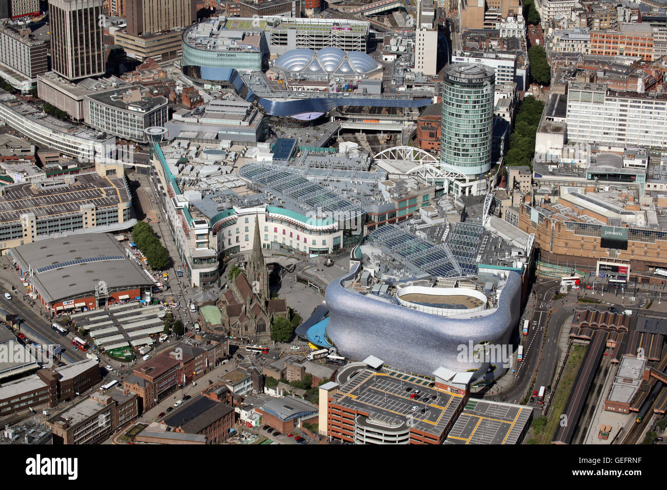 aerial view of Birmingham city centre & Bullring Shopping Centre, UK ...