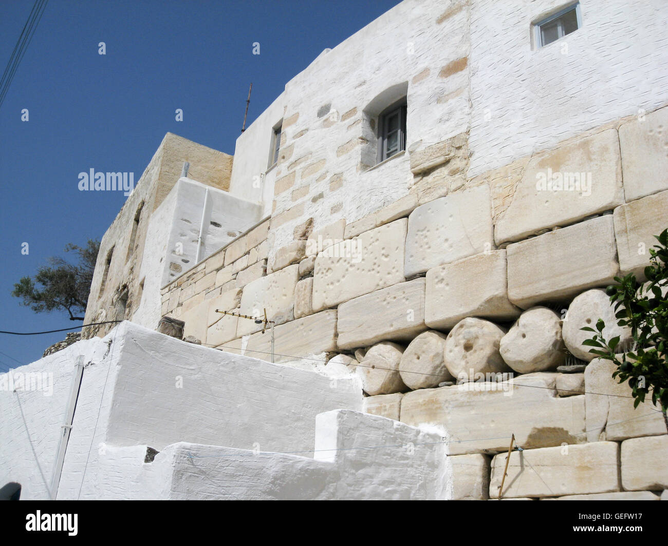 Wall with Greek Temple Columns Paros, Greek islands, Greece Stock Photo ...
