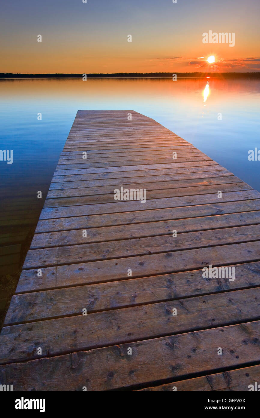 geography,travel, Canada, Manitoba, Wasagaming, Sunset over a wooden ...