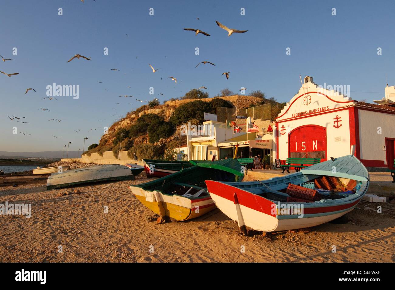 Alvor, boats, fishing village, gull, beach, Algarve Stock Photo - Alamy