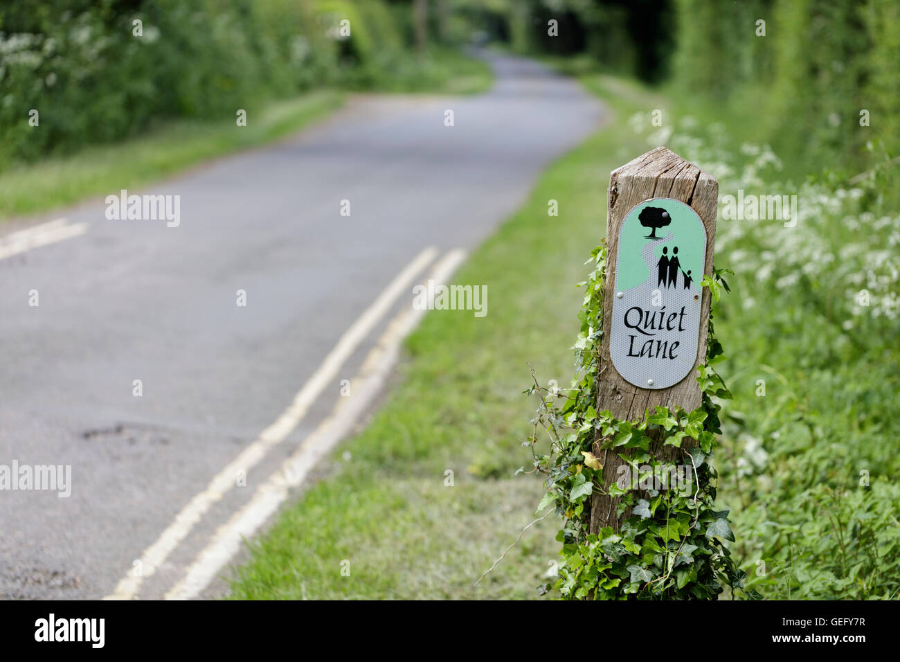 Road side sign showing a country lane is part of the quiet lane scheme ...