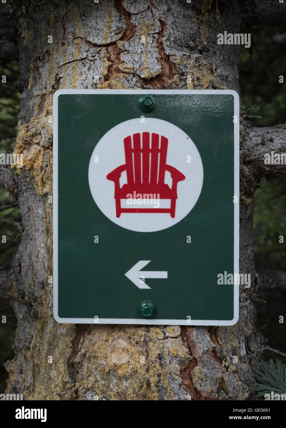 Red Chair Directional Sign posted on tree Stock Photo - Alamy