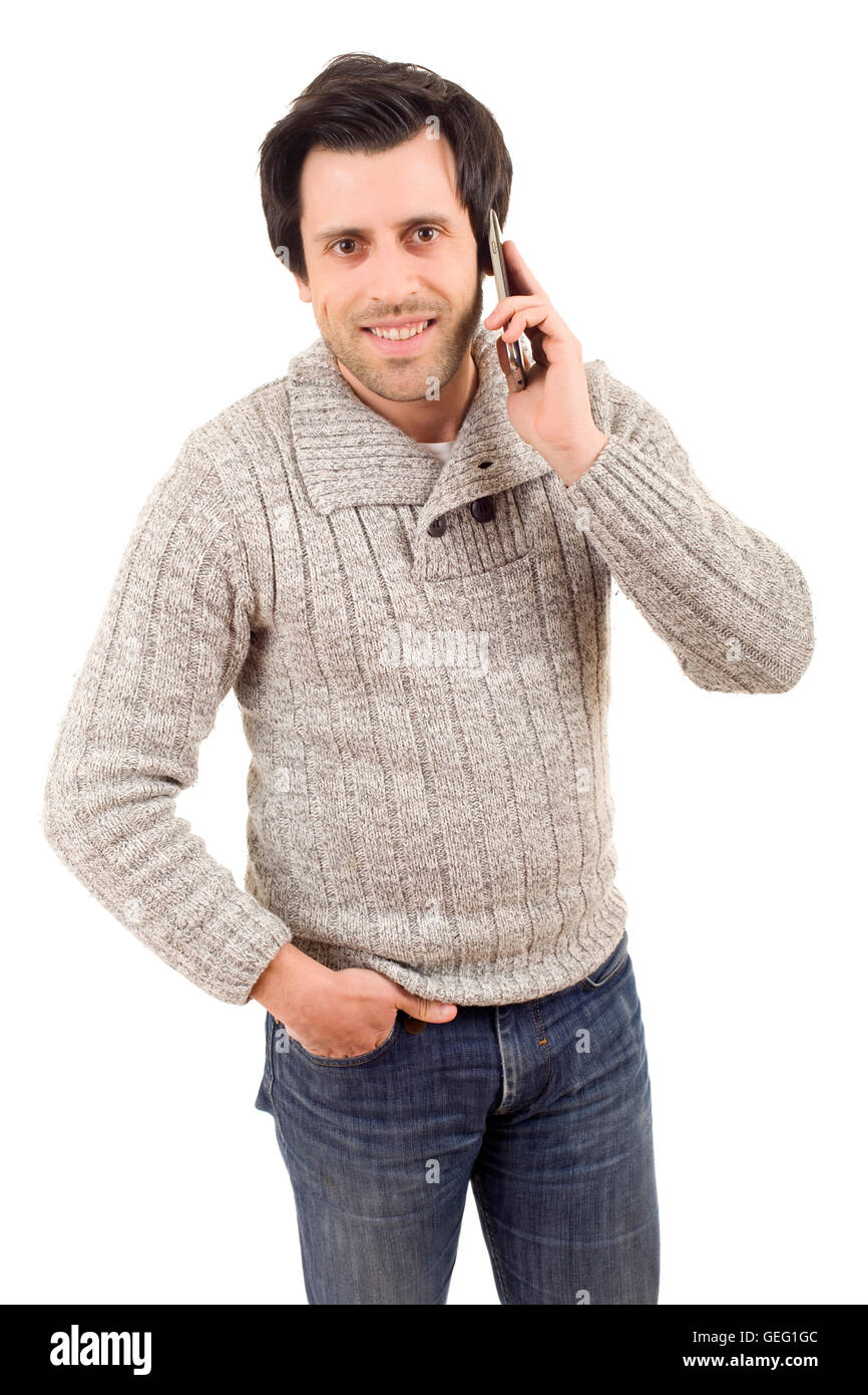 young casual happy man on the phone, isolated Stock Photo - Alamy