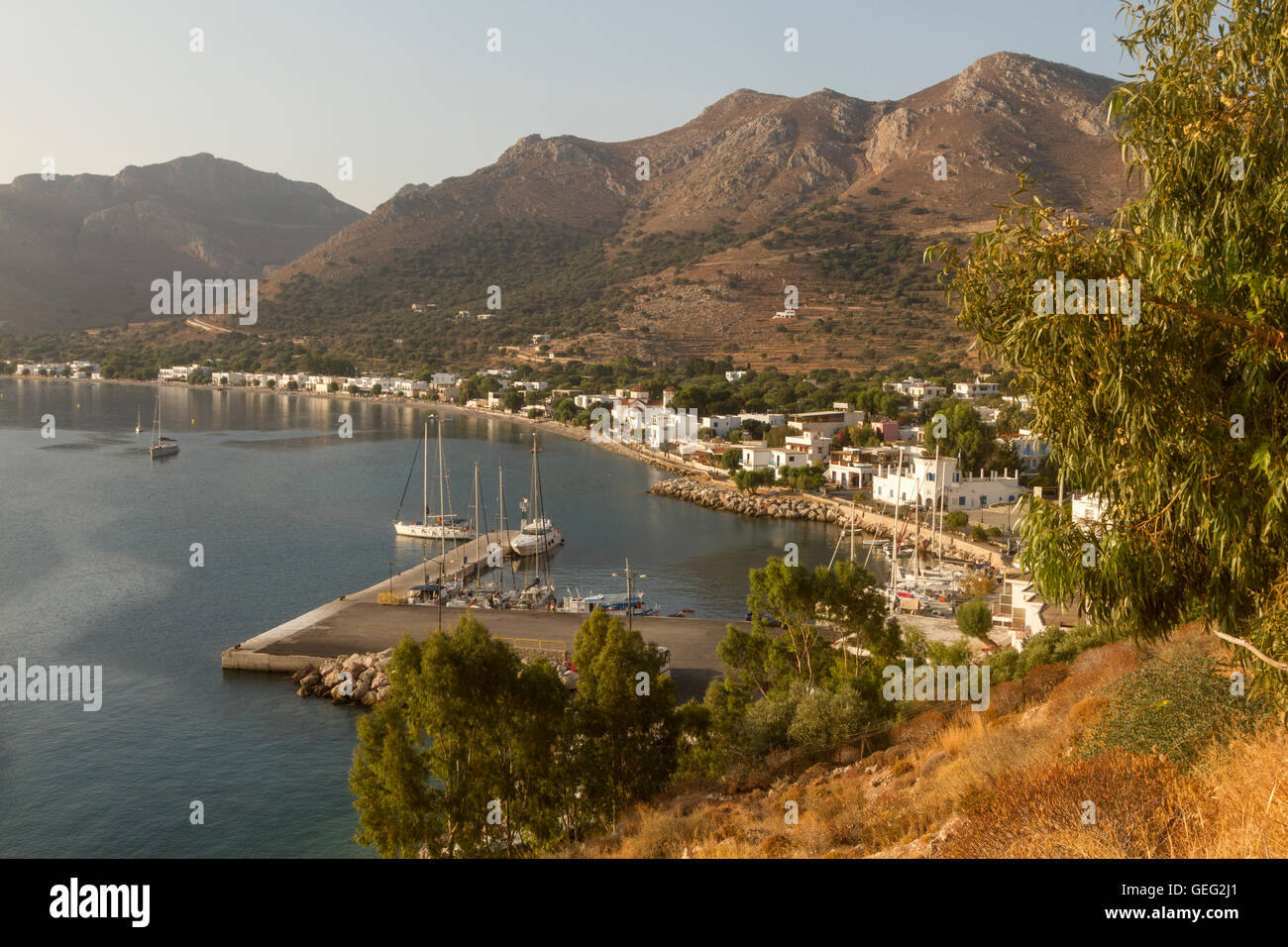 Panoramic view of Livadia, the port of Tilos (Telos) island, in ...