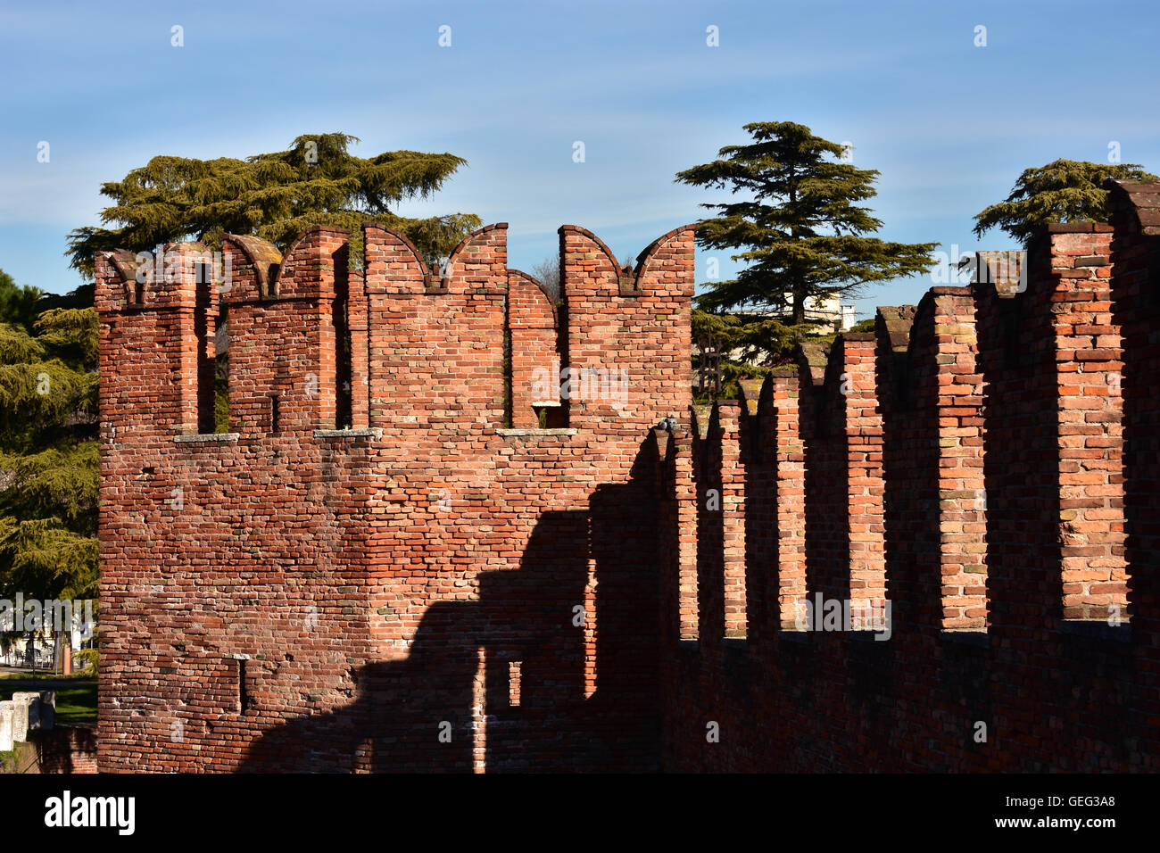 Medieval Scaliger Bridge in Verona with its characteristic Ghibelline ...
