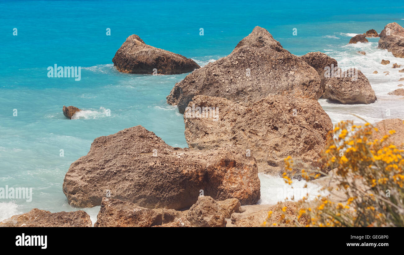 Kavalikefta beach Lefkada island, Greece. Picturesque view of rocky ...