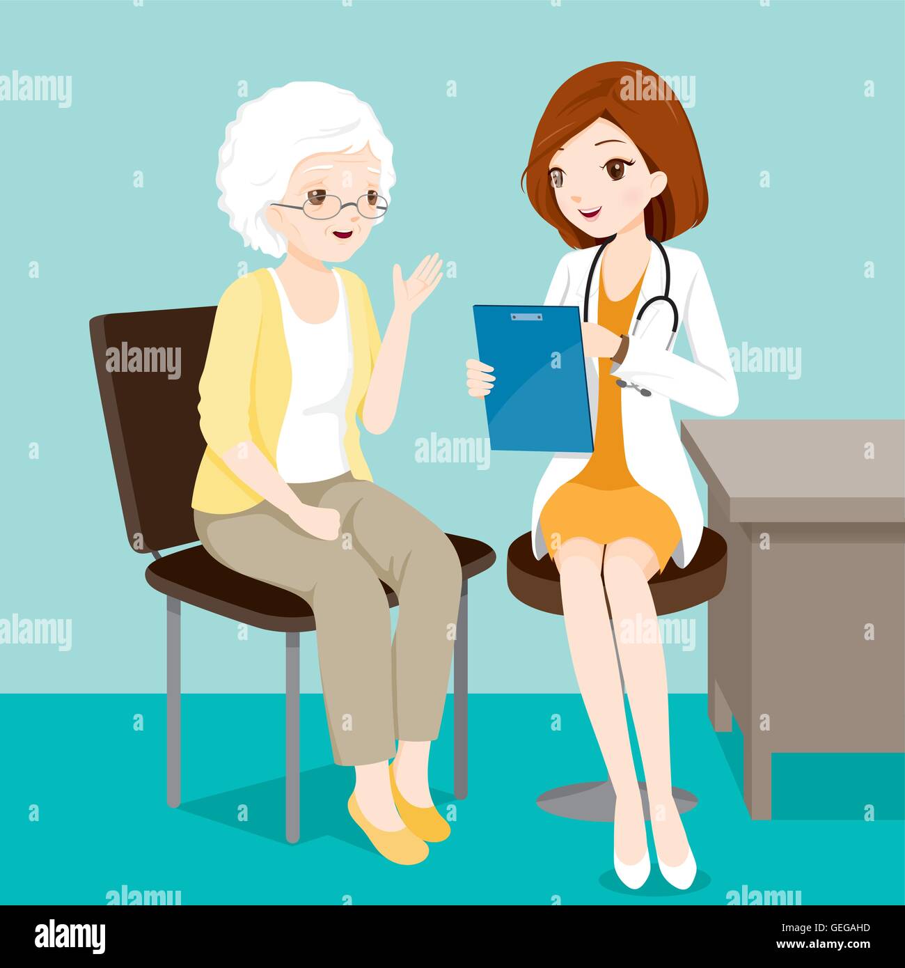 Doctor Talking With Elderly Patient About Her Symptoms, Physician ... Doctor Talking With Elderly Patient About Her Symptoms, Physician ...
