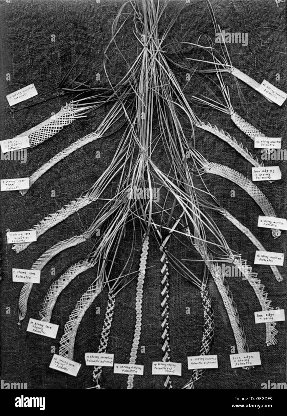 A photograph of hats made from palmetto and coconut fronds by FERA ...