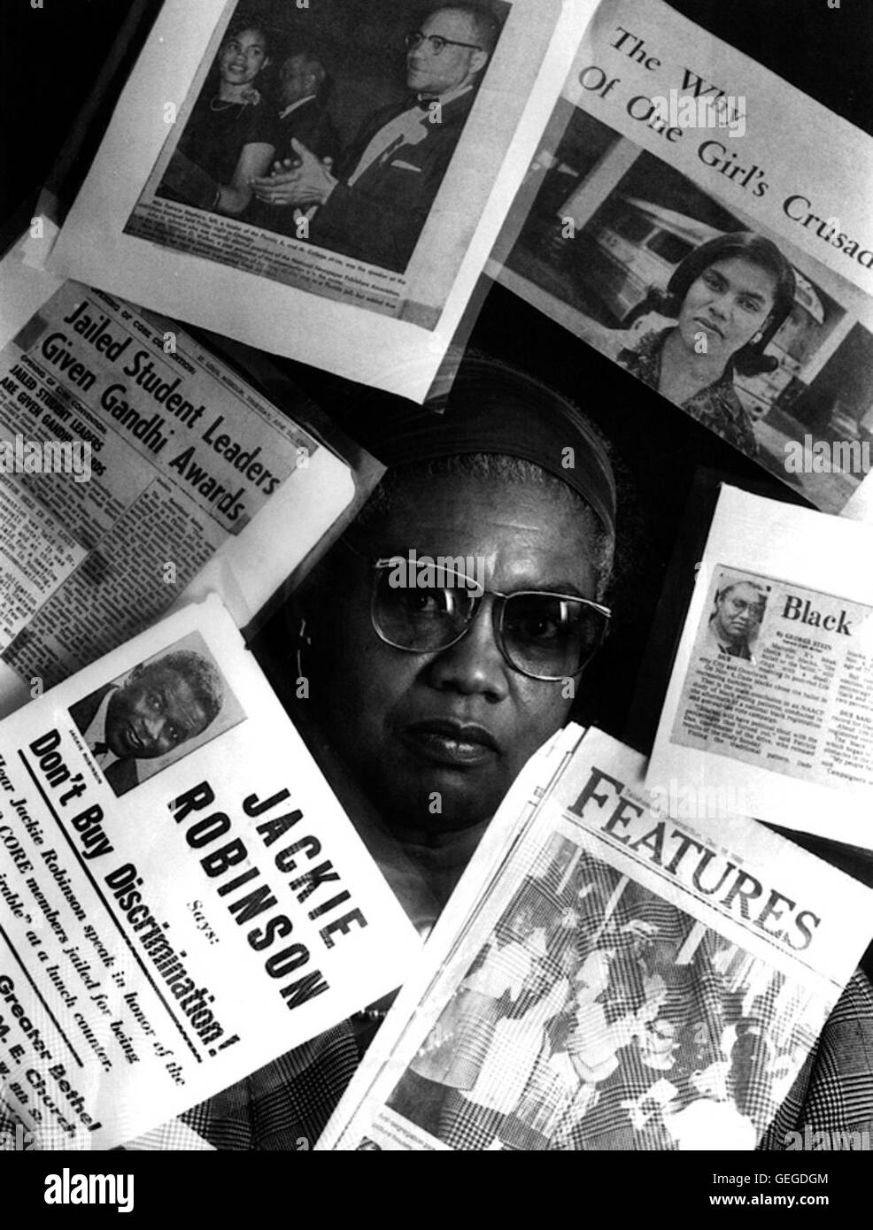 Patricia Stephens Due is shown with articles about her civil rights ...