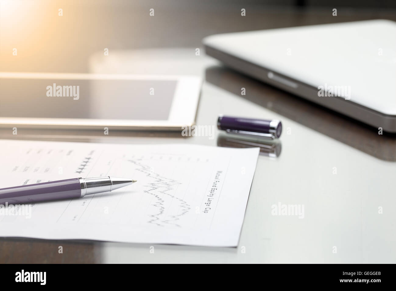 Pen with mutual fund return and benchmark graphs and mutual fund rating ...