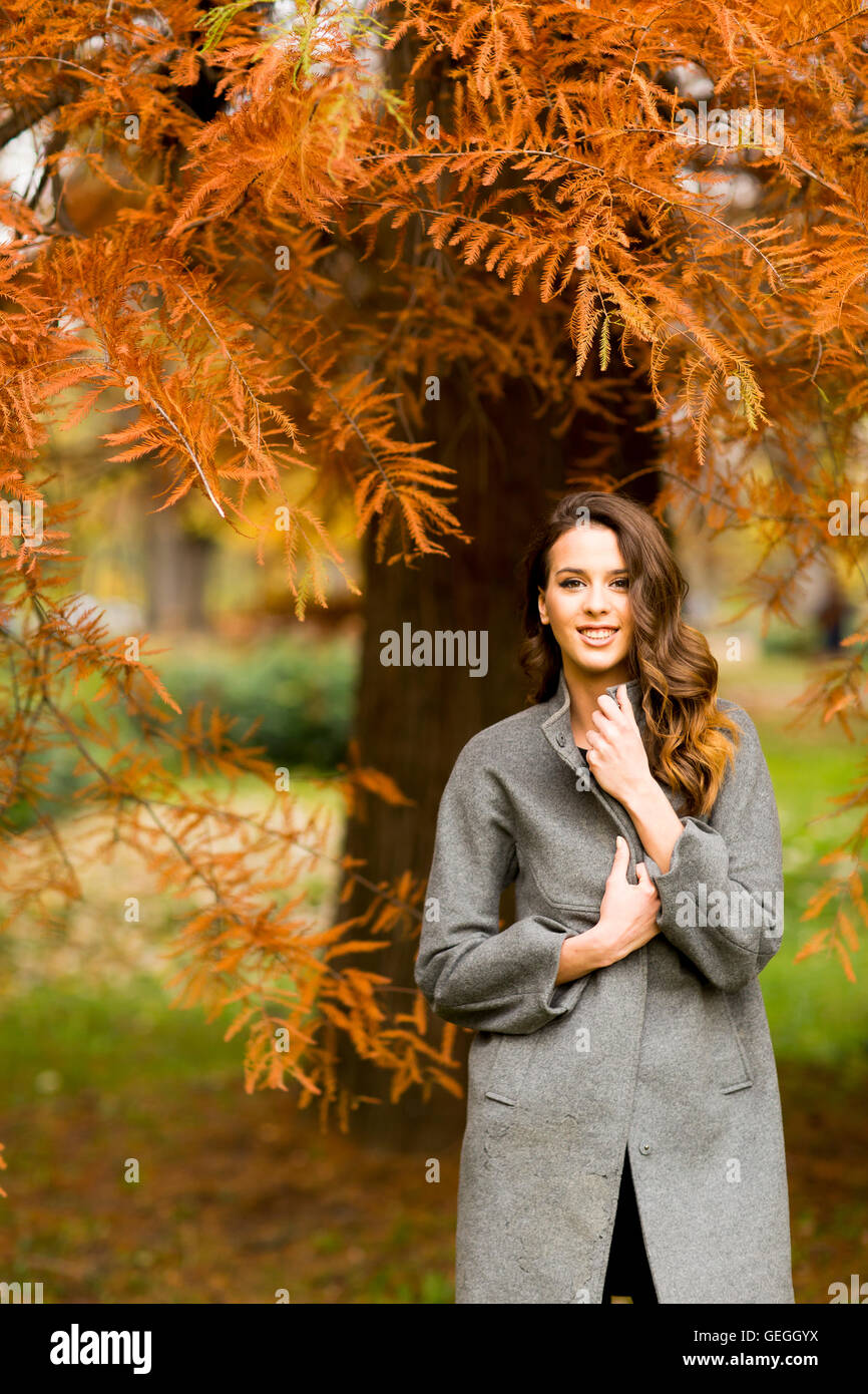 Pertty young woman in the autumn park Stock Photo - Alamy