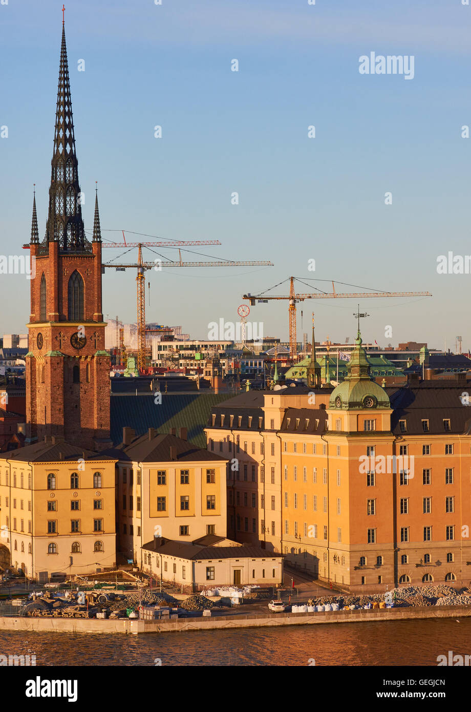 Riddarholmskyrkan on Riddarholmen island and urban landscape with ...