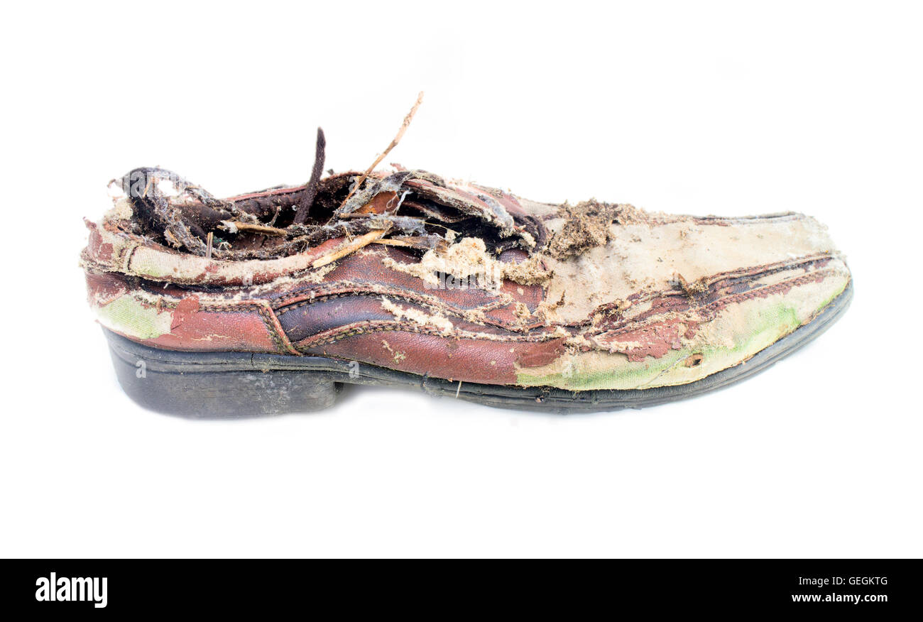 one Shoe on a white background is very old Stock Photo - Alamy