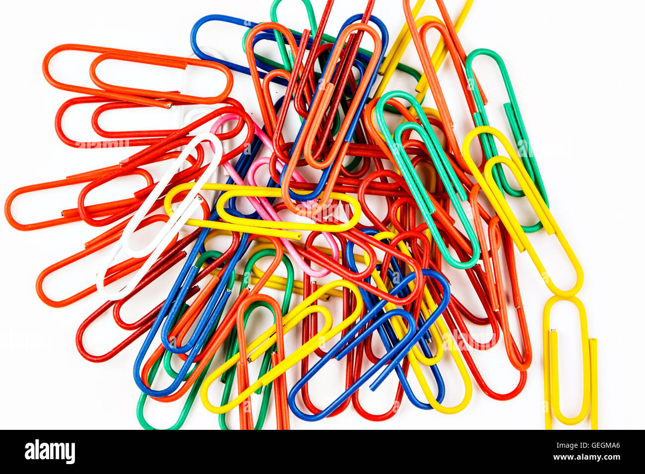 Colorful paper clips on white background. Horizontal image Stock Photo ...