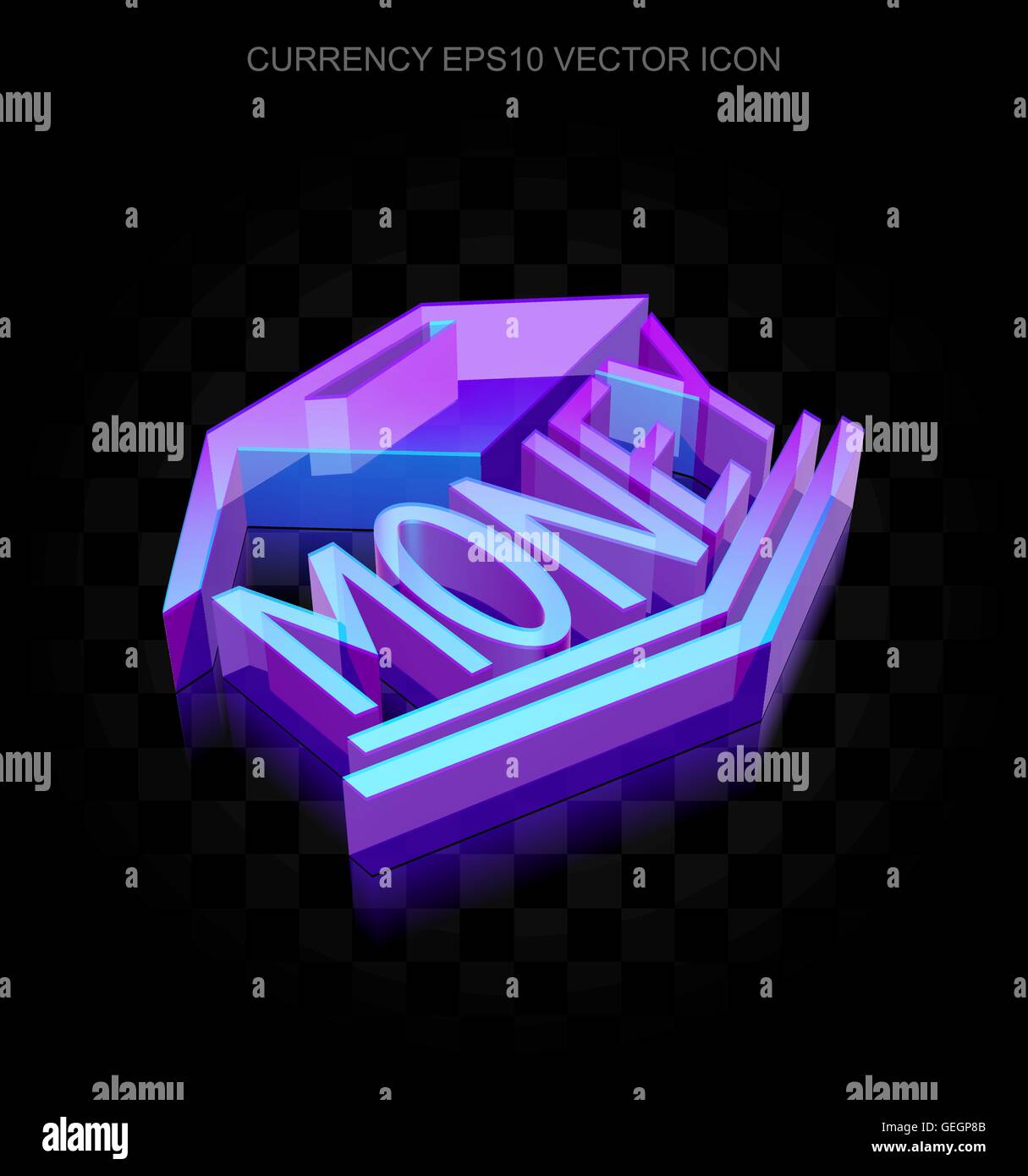 Money icon: 3d neon glowing Money Box made of glass, EPS 10 vector ...