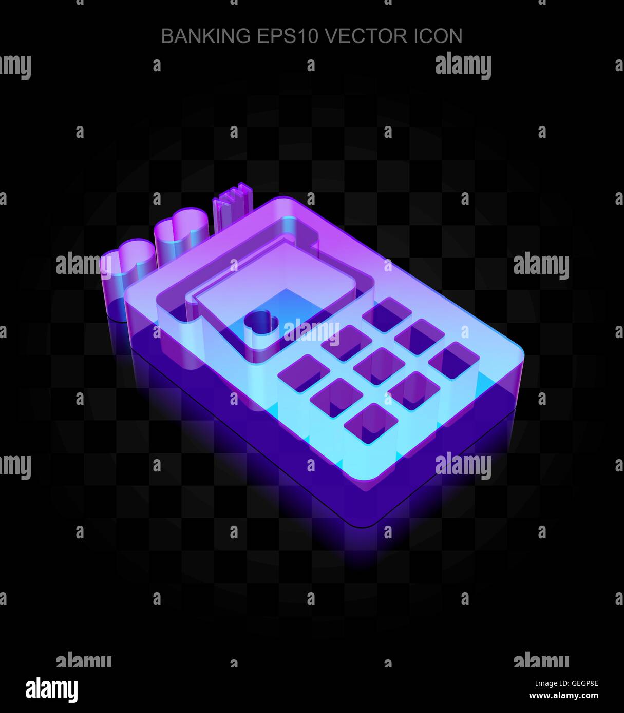 Currency icon: 3d neon glowing ATM Machine made of glass, EPS 10 vector ...