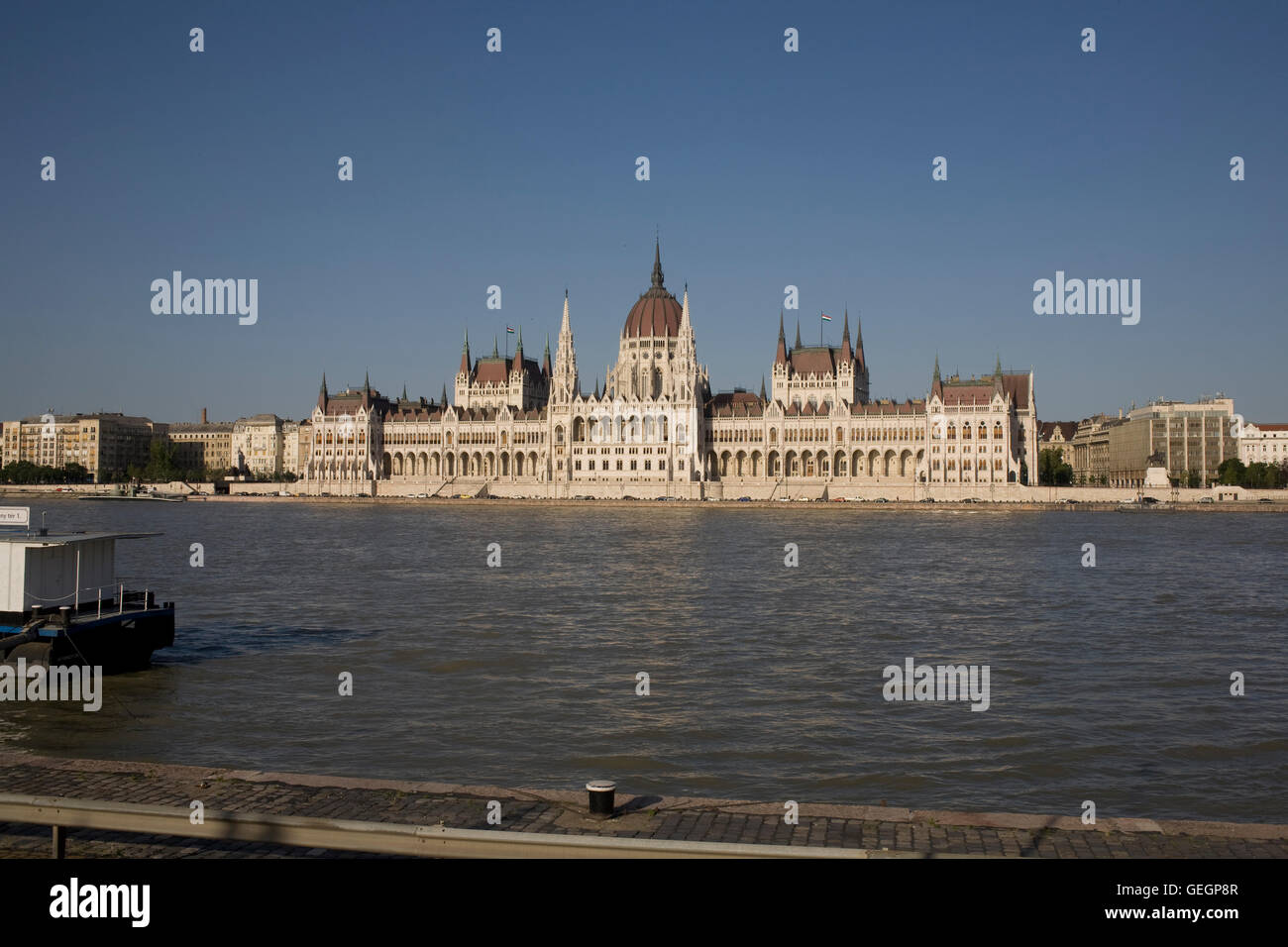Hungarian Parliament building seen from Batthyany quay across river ...