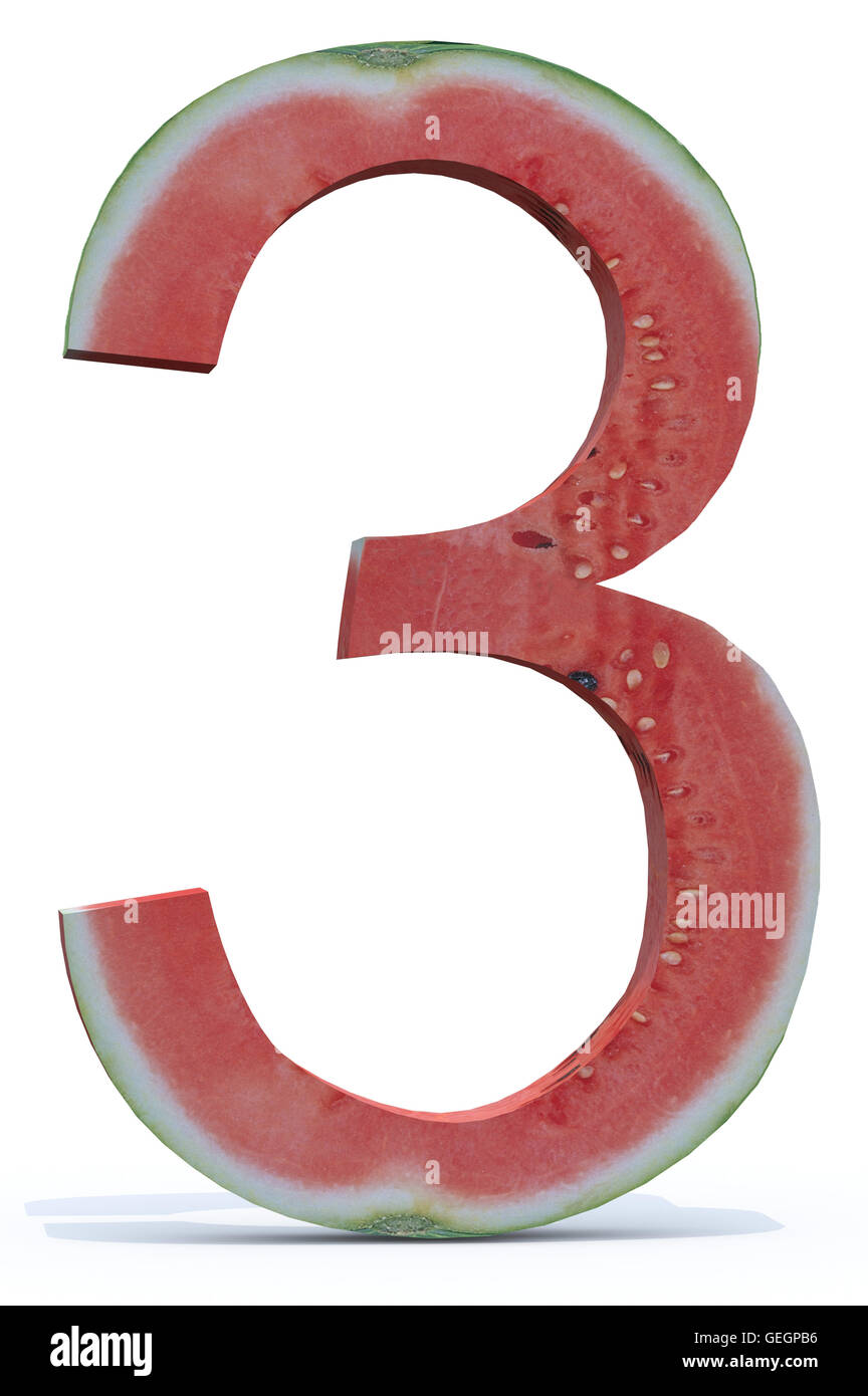 number three made with watermelon, 3d illustration Stock Photo - Alamy