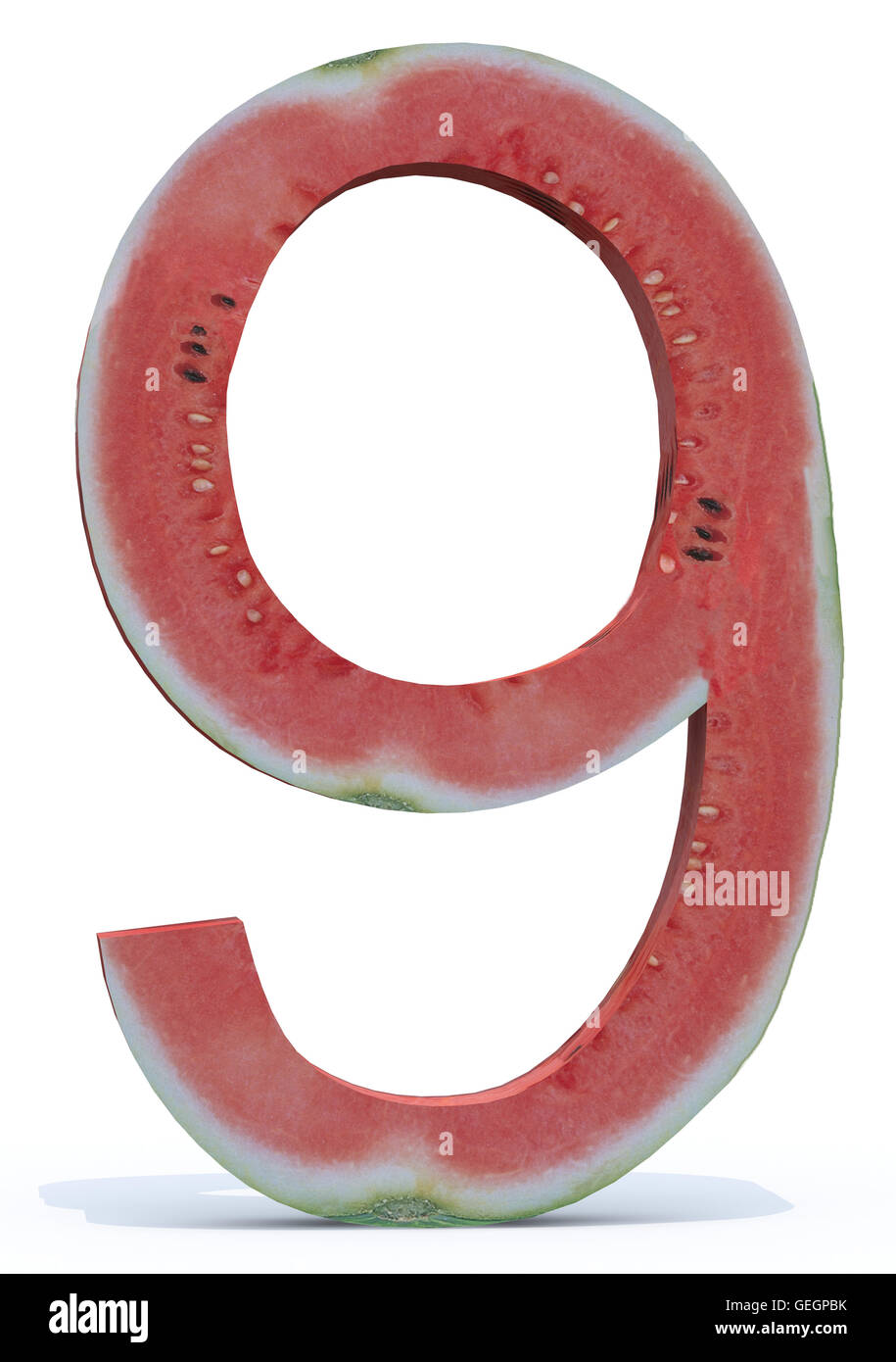 number nine made with watermelon, 3d illustration Stock Photo - Alamy