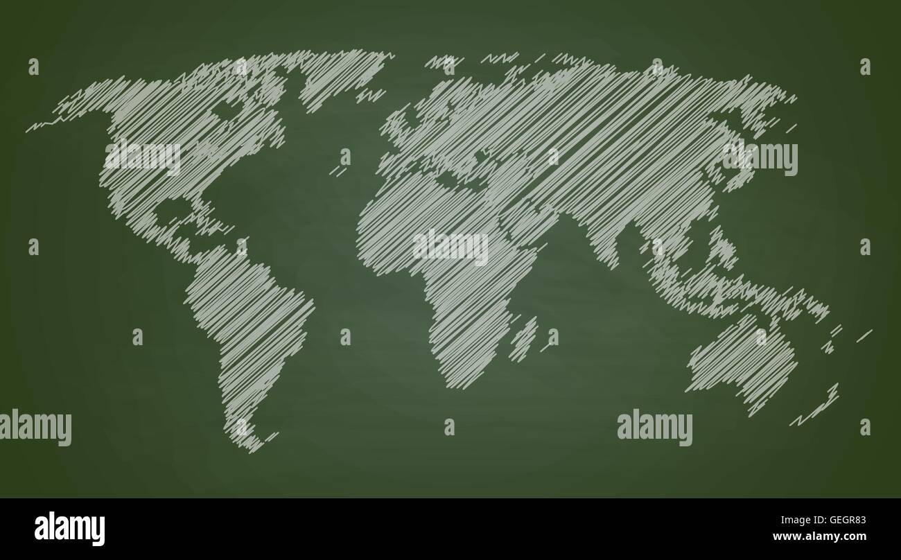World map contour vector illustration on chalkboard Stock Vector Image ...