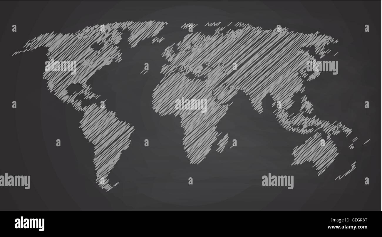 World map contour vector illustration on chalkboard Stock Vector Image ...