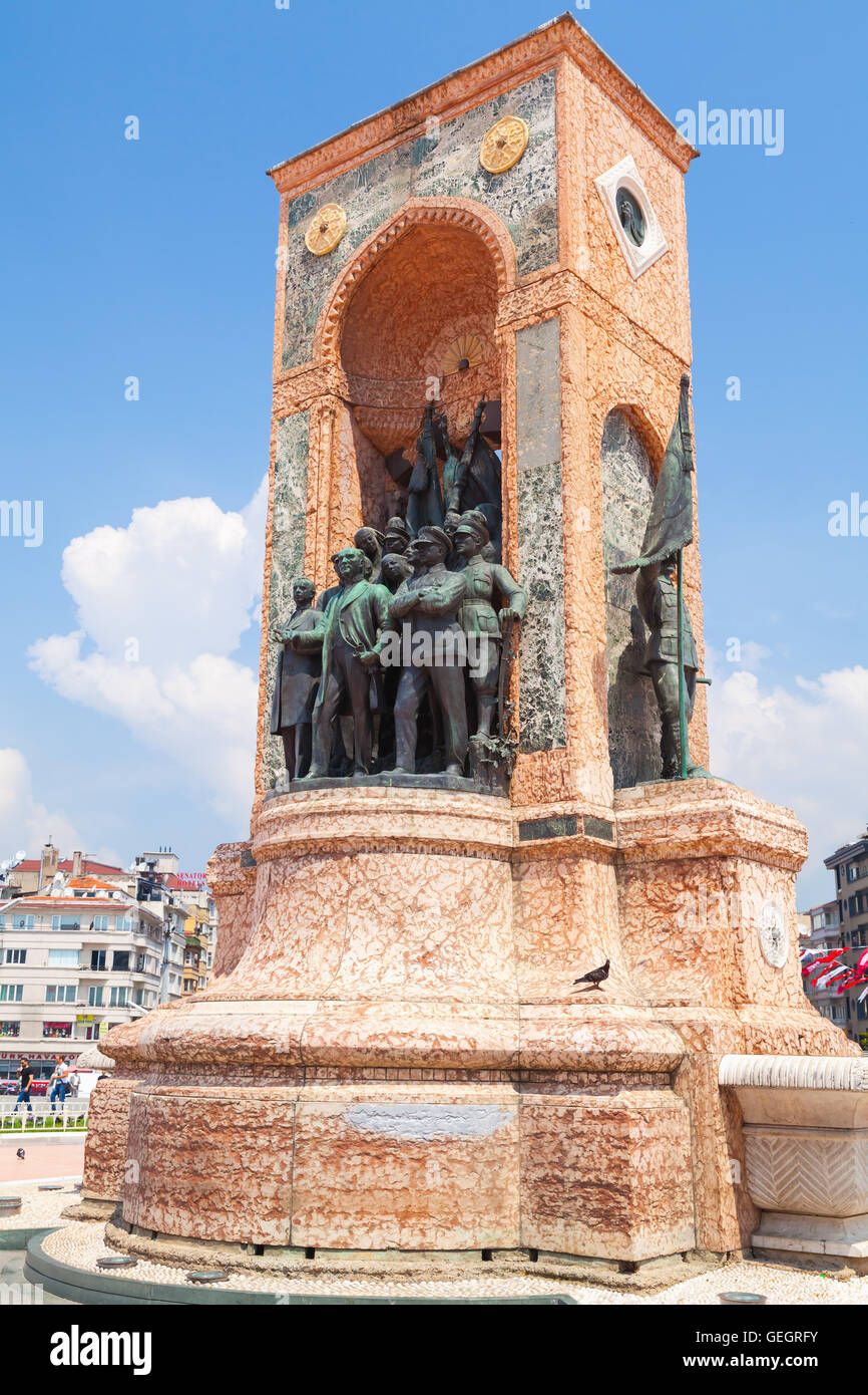 Istanbul, Turkey - July 1, 2016: The Republic Monument on Taksim square ...
