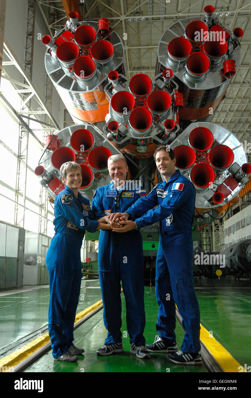 NASA astronauts Peggy Whitson and Kate Rubins, alongside Russian ...