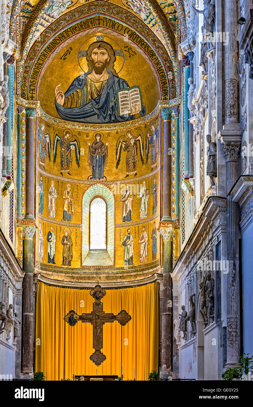 Italy Sicily Cefalù cathedral interior Mosaic Stock Photo - Alamy