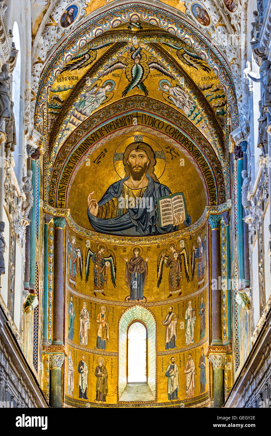 Italy Sicily Cefalù cathedral interior Mosaic Stock Photo - Alamy