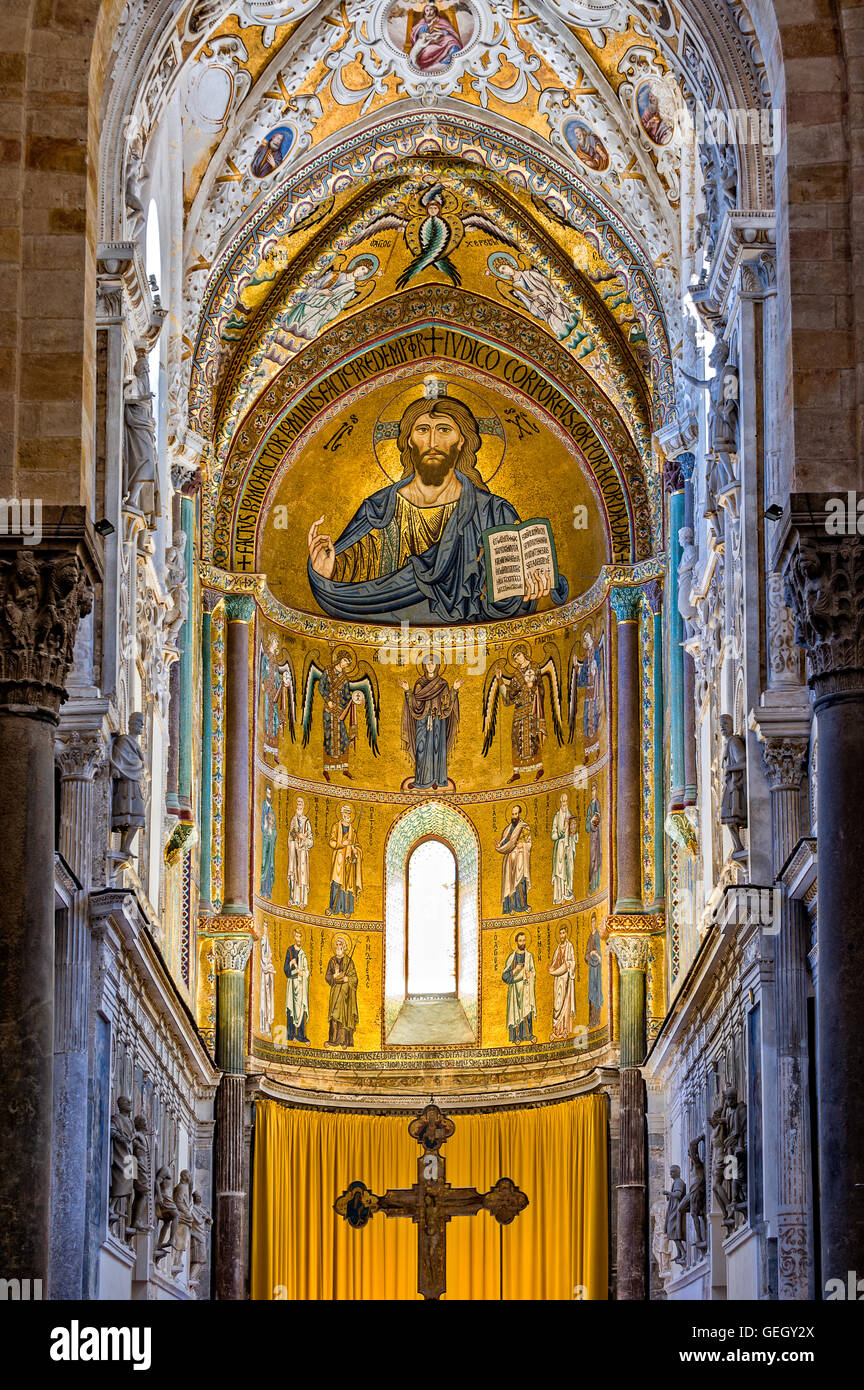 Italy Sicily Cefalù cathedral interior Mosaic Stock Photo - Alamy