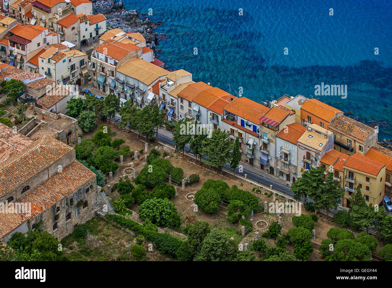 Italy Sicily Cefalù view fron the fortress Stock Photo - Alamy
