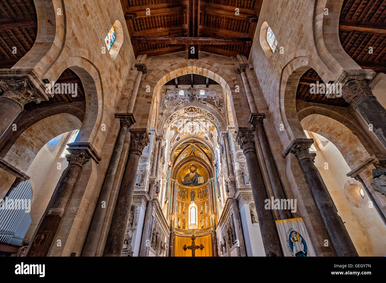 Italy Sicily Cefalù cathedral interior Stock Photo - Alamy