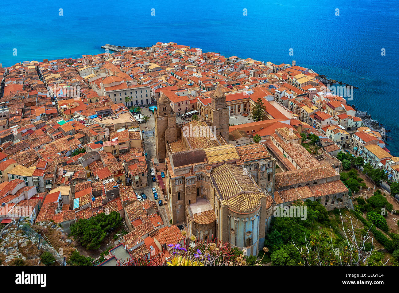 Italy Sicily Cefalù view fron the fortress Stock Photo - Alamy
