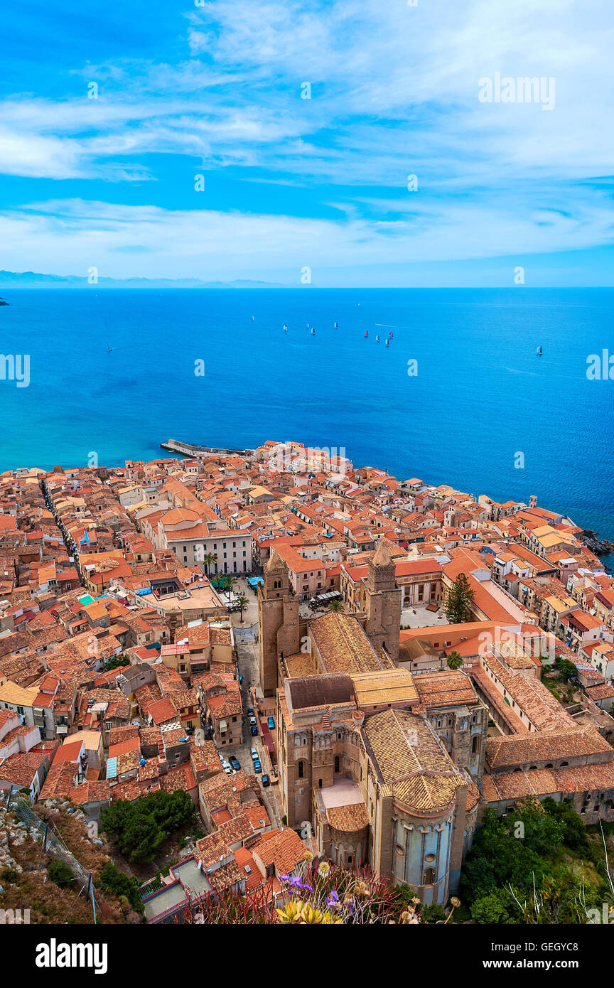 Italy Sicily Cefalù view fron the fortress Stock Photo - Alamy