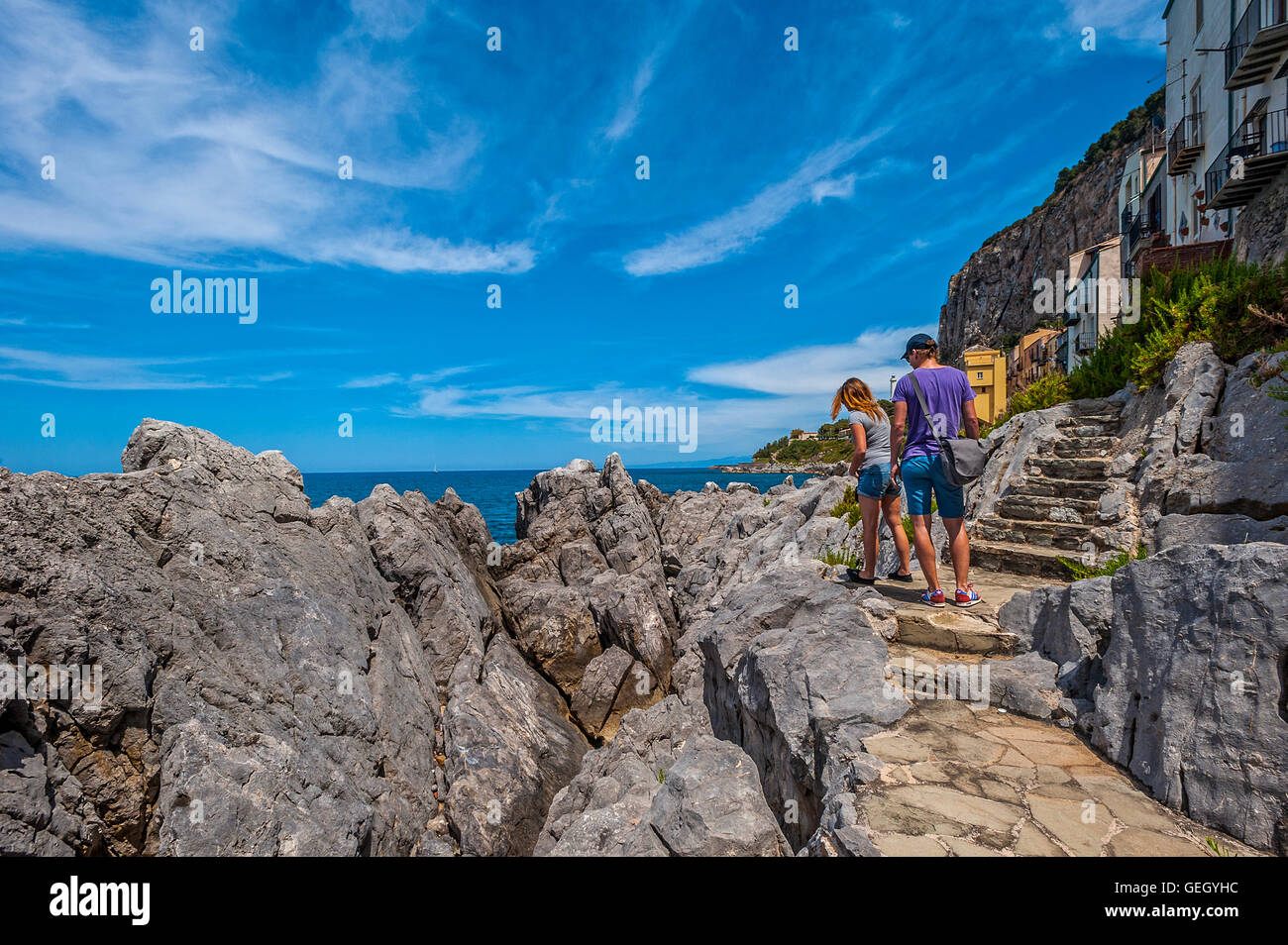 Italy Sicily Cefalù - megalithic walls Rocks Stock Photo - Alamy