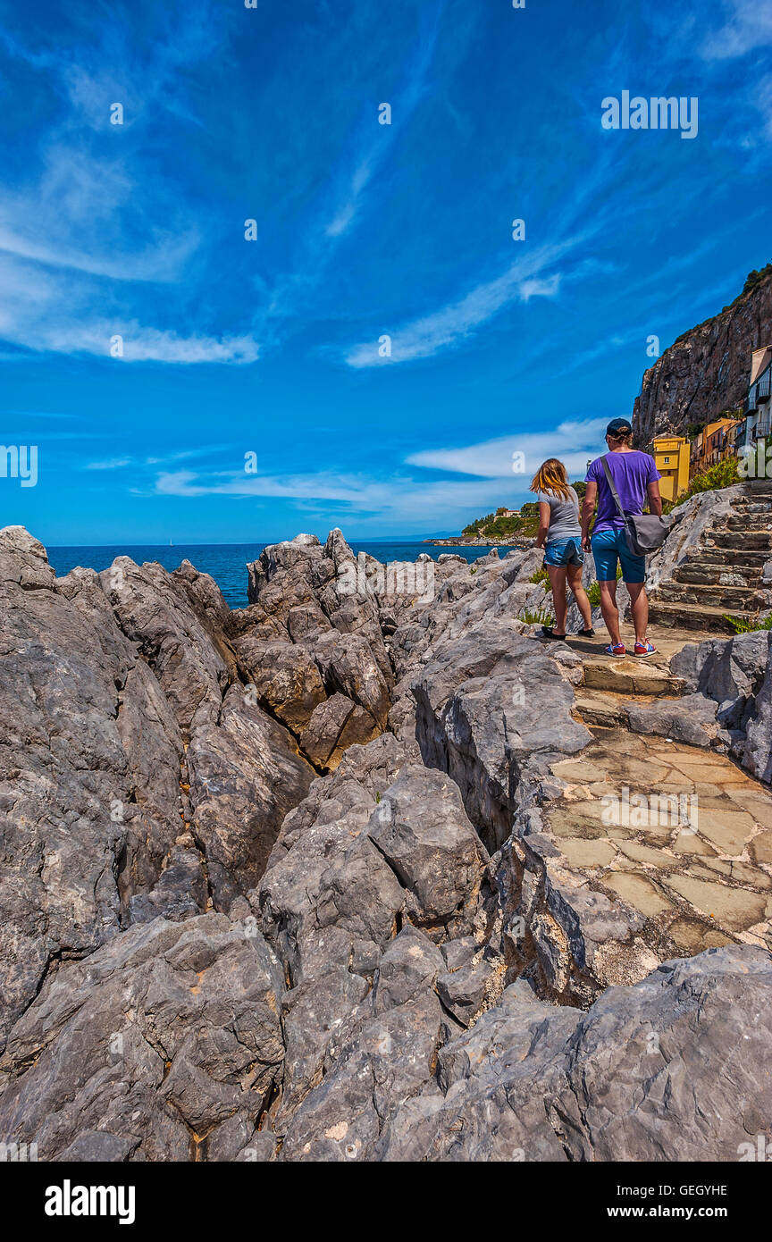 Italy Sicily Cefalù - megalithic walls Rocks Stock Photo - Alamy
