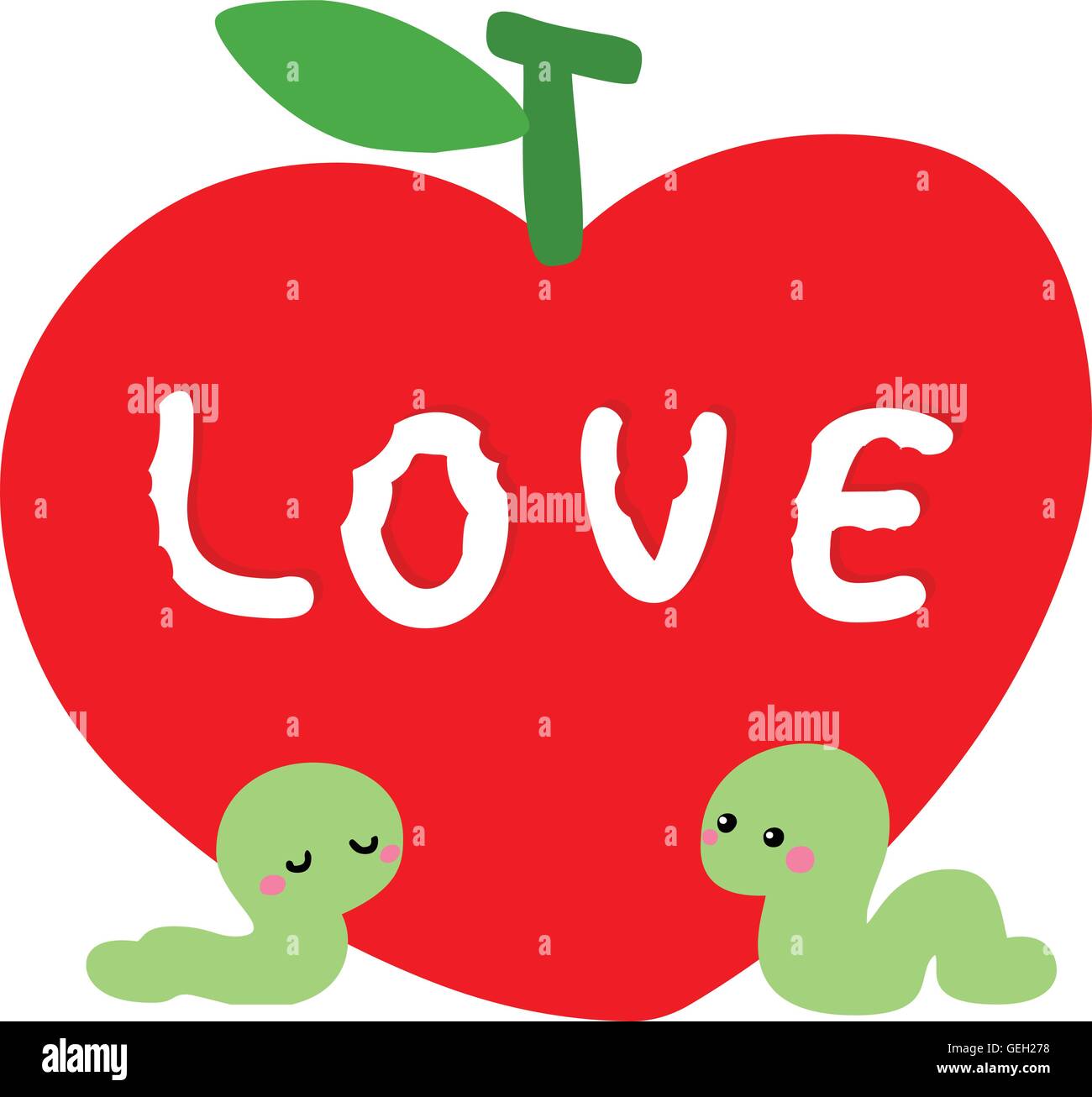 worm in love with red apple vector illustration Stock Vector Image ...
