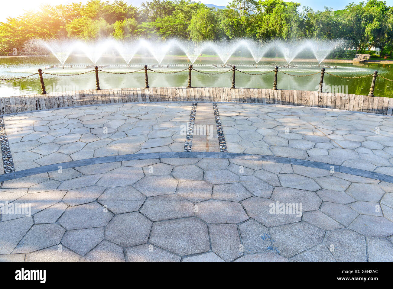 Square fountain outdoor scene Stock Photo - Alamy
