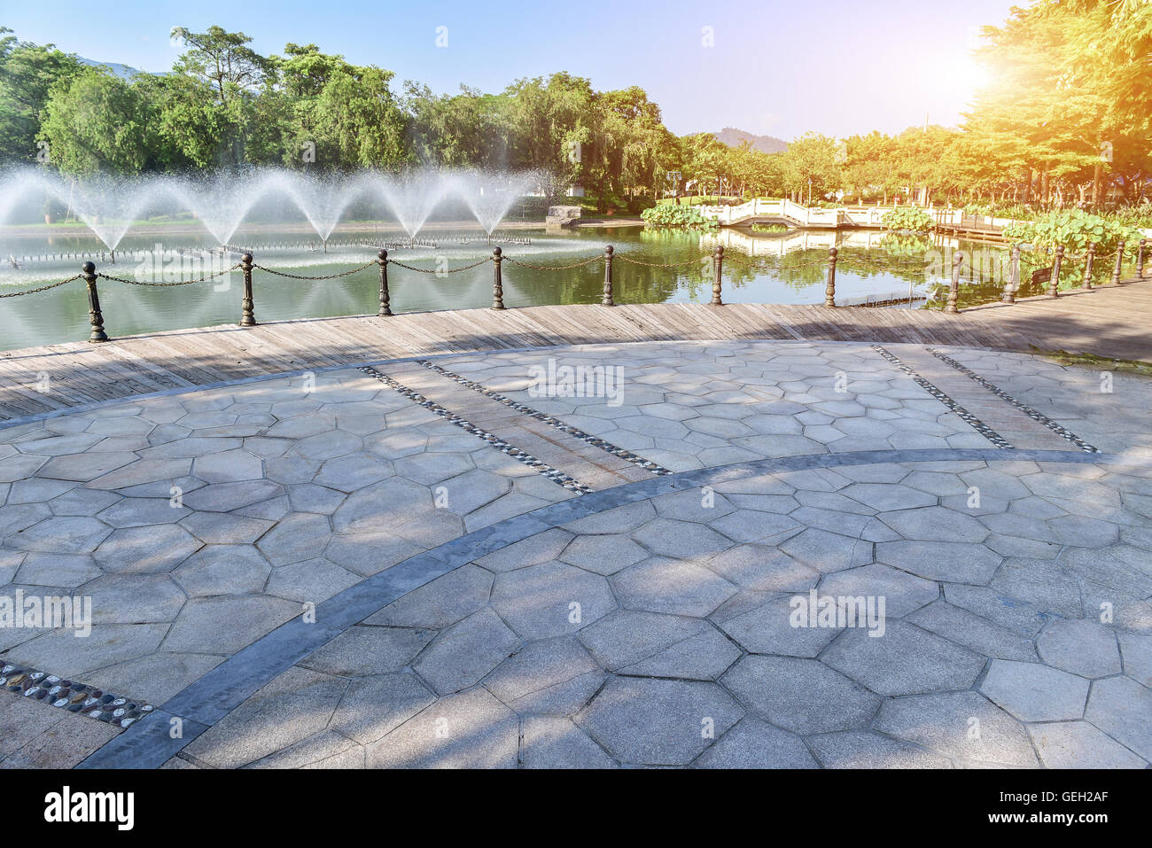 Square fountain outdoor scene Stock Photo - Alamy