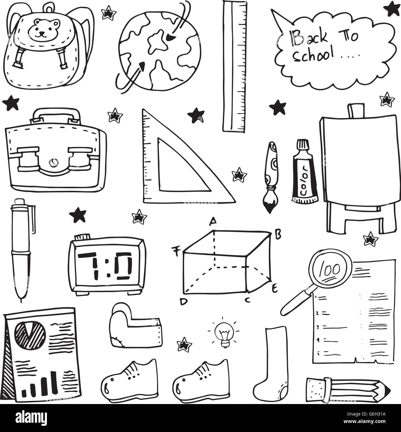 Object school supplies doodles Stock Vector Image & Art - Alamy