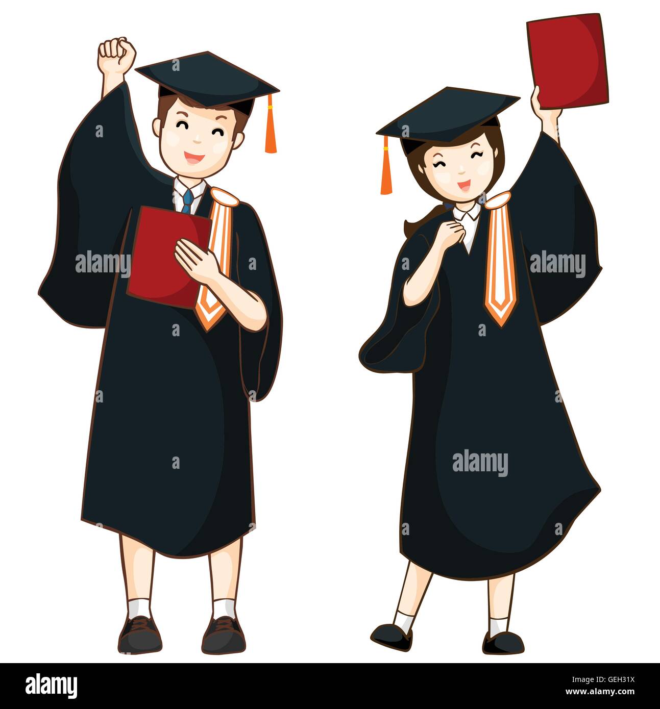 boy and girl graduate from high school vector illustration Stock Vector ...